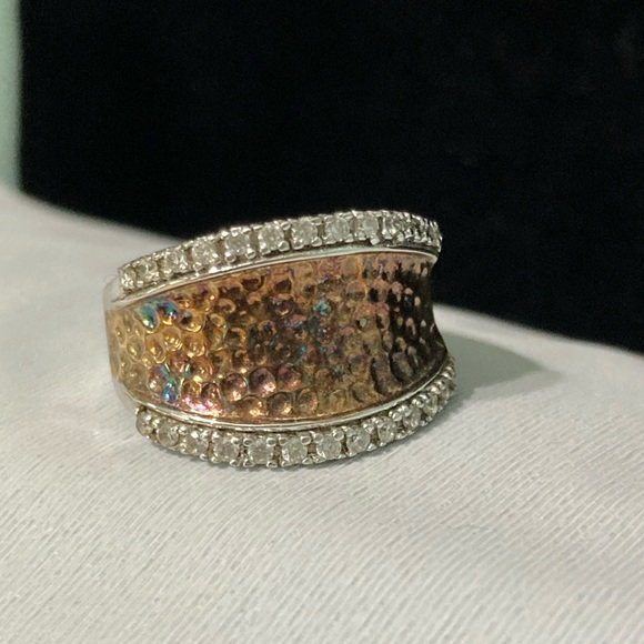 ESPO | Jewelry | Sterling Rose Gold Hammered Cigar Band Ring Czs Sz8 ...